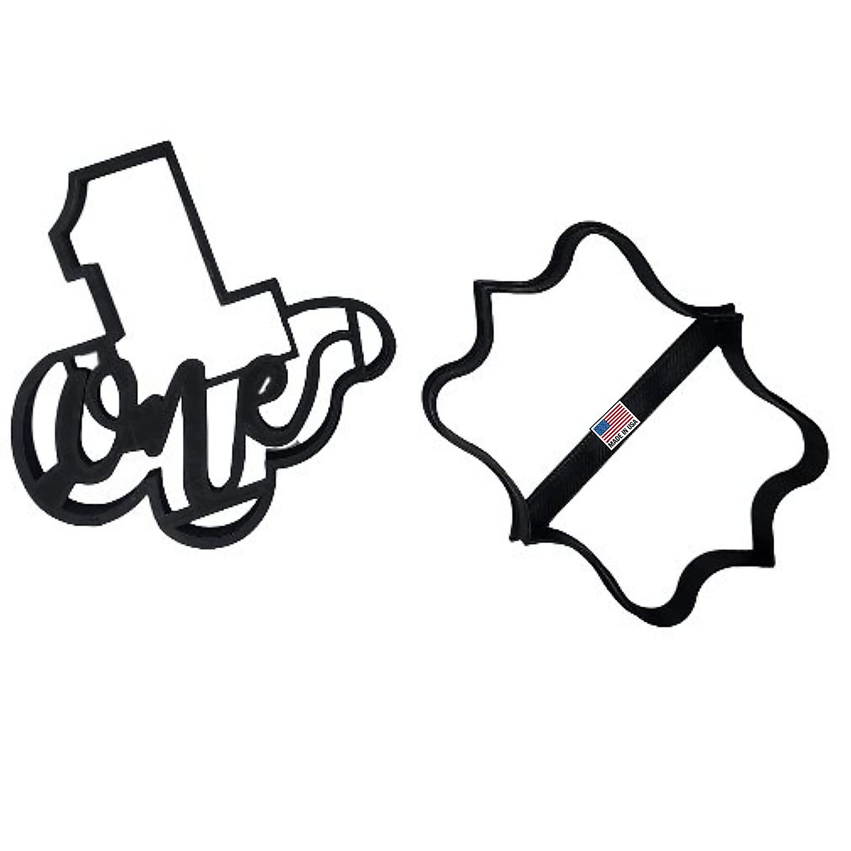 NUMBER ONE COOKIE CUTTER WITH PLAQUE One Year Baby Toddler Birthday Number With Word and Decorative Plaque Cookie Cutters Made In The USA (2 Pack)