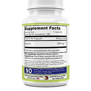 Our Daily Vites Glycine Supplement - Pure 500mg Amino Acid Supplement - 180 Capsules