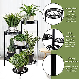 BNNMKL 6 Tier Plant Stand Indoor Outdoor, Tall Plant Shelf Multiple Flower Pot Holder, Metal Wrought Iron Planter Shelf Plant Display Rack for Garden Patio Lawn Balcony Black