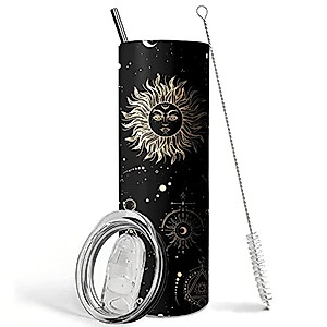 Ceovfoi Goth Moon Tumbler with Lid and Straw, Sun and Moon Cup Gothic Coffee Travel Mug,20 Oz Witch Tumbler Cup,Witchy Gifts for Women Goth Decor Halloween Decor Witch Stuff for Women
