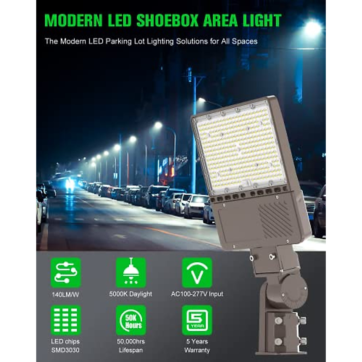 LED Parking Lot Light 150W Adjustable w/ Photocell Slip Fitter 21000lm 5000K Commercial Shoebox Pole Lighting Dusk to Dawn Light Outdoor Flood Security Lamp for Street Area Stadium Roadway, DLC Listed