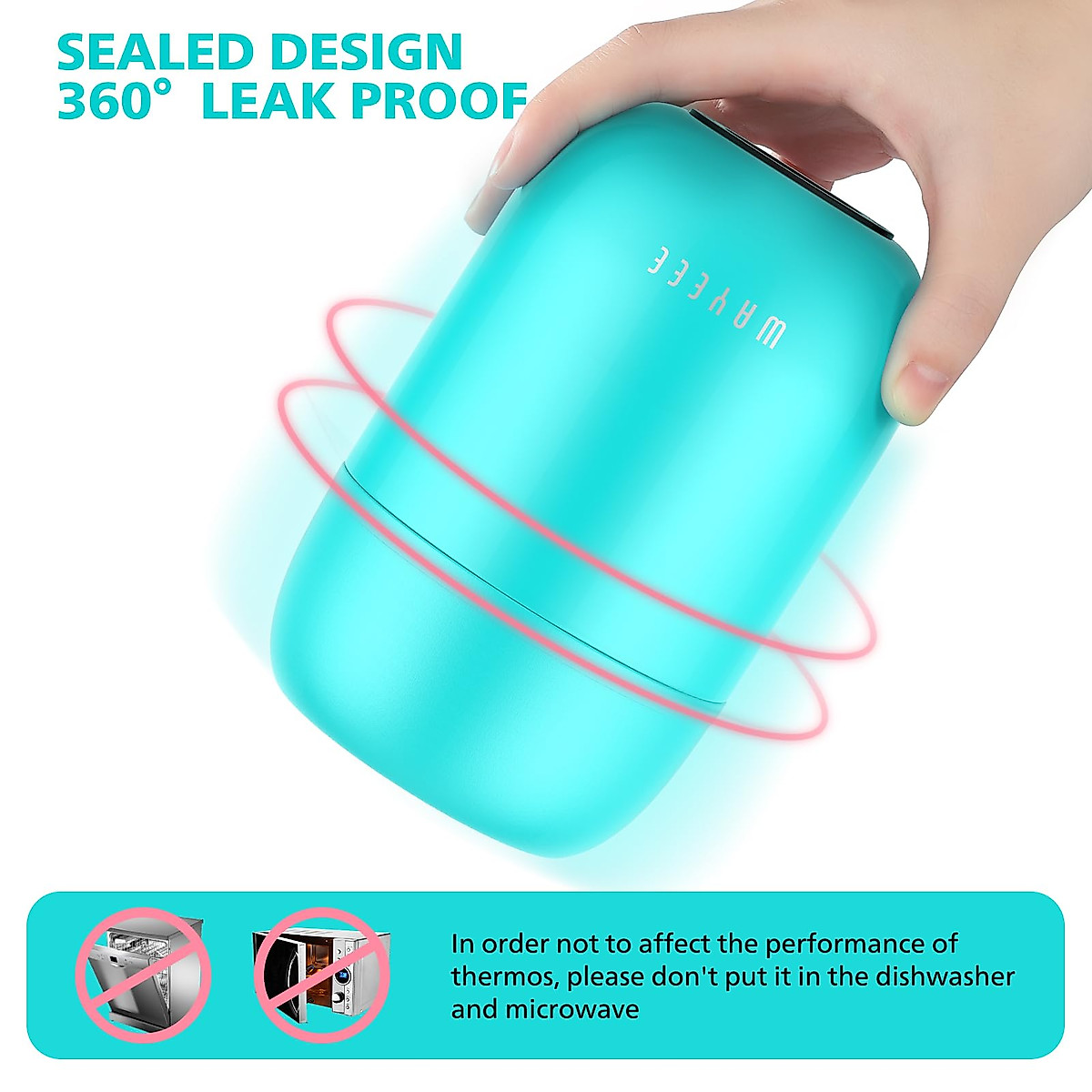 Insulated Food Jar WayEee Vacuum Bento Box Lunch Containers 16 oz for Kids Adults, Stainless Steel Leak Proof Wide Mouth Food Soup Thermos with Spoon Keeps Food Hot Cold for School Travel Picnic -Blue