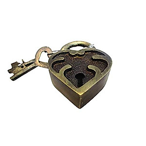 Home - Garden Brass Padlock - Lock with Keys - Working - Brass Made - Type : Small Heart - Brass Finish (51)