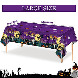 3 Pack Halloween Birthday Party Tablecloth, Happy Birthday Halloween Table Cover, Pumpkin Ghost Spooky Castle Halloween Party Supply for Boy Kids Girl, Halloween Birthday Party Decoration 108x54 Inch