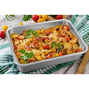 TeamFar Lasagna Pan, Rectangular Cake Pan Brownie Bake Dish Stainless Steel, 12.75’’×10’’×3.2", Heavy Duty & Healthy, Deep Side & Brushed Surface, Easy Clean & Dishwasher safe