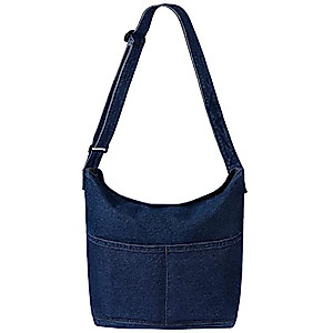 LHMTQVK Tote Bag Denim Shoulder Bag Denim Purse Crossbody Hobo Bag Denim Handbag Beach Bag for Teen Girls Women (Dark Blue)