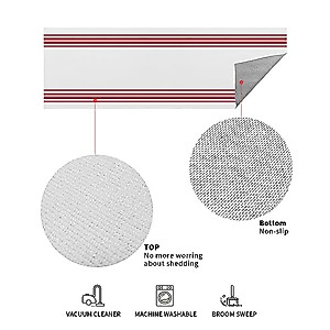 Floor Mat Kitchen Rug Red Stripe White Back Farmhouse Style Washable Doormat Non Slip Bathroom Rugs,Classic Simple Lines Absorbent Carpet for Bedroom Laundry Living Room Sink 20x47in