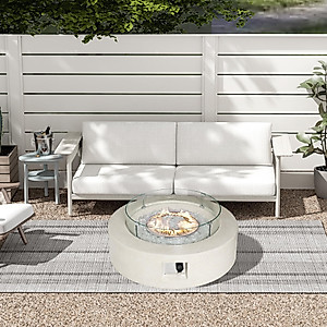 UPHA 42'' Patio Propane Gas Concrete Fire Pit Table,Round with Wind Guard,50000 BTU Auto-Ignition Fire Table, 42''L x 42''W x 13''H, Free Glass Stone,Terrazzo
