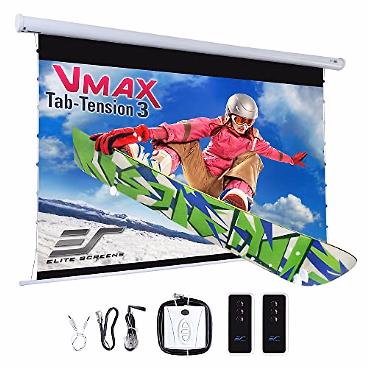 Elite Screens VMAX Tab Tension 3 Series, 110-INCH Electric Motorized Projector Screen CineWhite ISF Material Movie Home Theater, VMAXT110XWH3