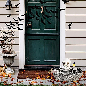 DREAMSOUL 12" Resin Bird Bath, Spider Net Bird Baths for Outdoors, Halloween Skull Birdbath Bowl for Halloween Party Garden Yard Lawn Decor