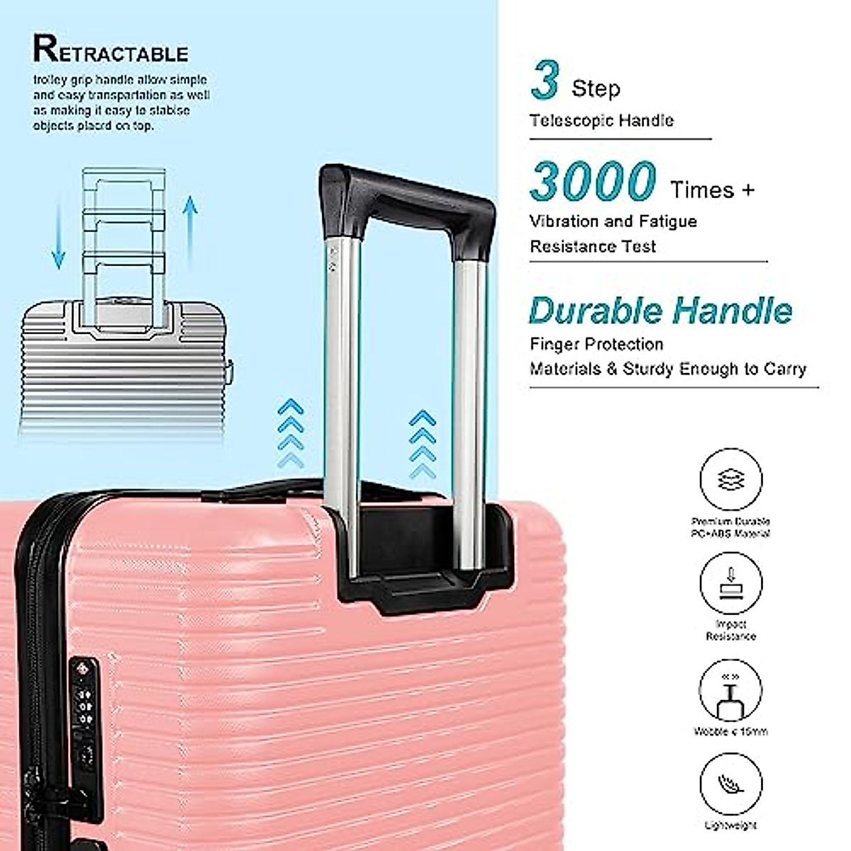 24 Inch Luggage PC+ABS Hardshell Suitcases with Spinner Wheels TSA Lock for Travel, Check-in.