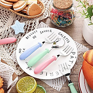 24 Pieces Toddler Spoons and Forks Toddler Silverware Set Stainless Steel Utensils Kids Cutlery Toddler Silverware with Round Handle for Safe Dining Lunch Box Kitchen