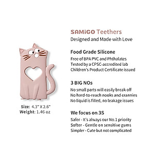 SAMiGO Baby Teething Toys Silicone Teether for Babies 0-6 and 6-12 Months Baby Chew Toys for Infant Girls - Pink Cat