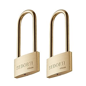 SEDORTI Weather Proof Lock, Keyed Alike Solid Brass Padlocks with Long Brass Shackle, Light Duty, 1-1/2" Wide Body, Marine Padlock, Anti Rust Lock, 2 Pack