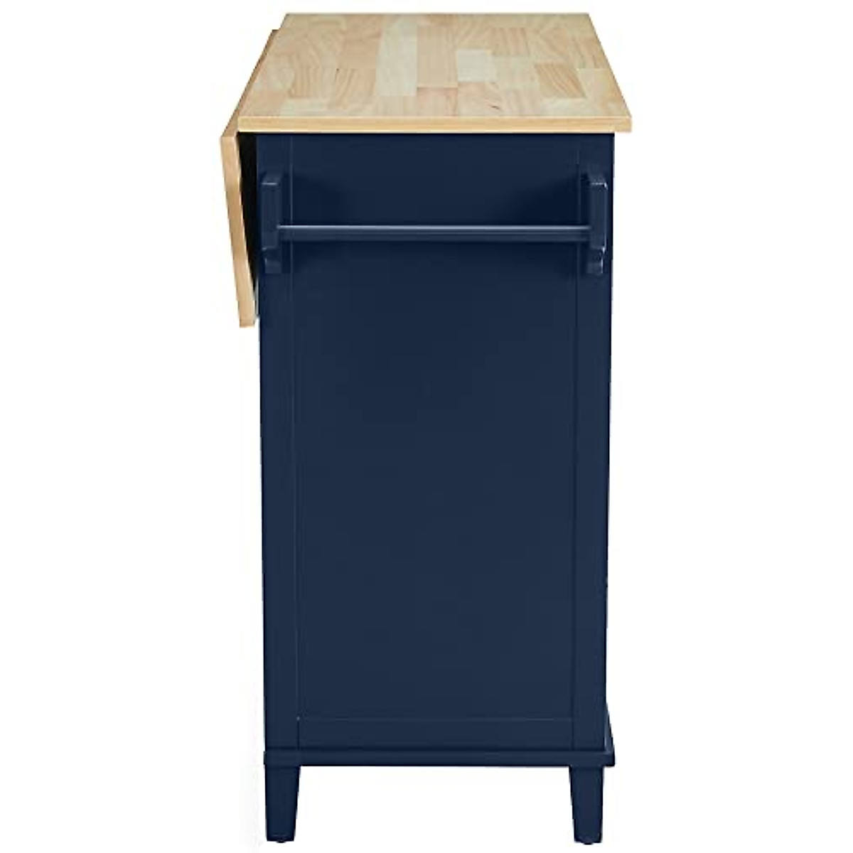 Crosley Furniture Cora Drop Leaf Kitchen Island Microwave Stand, Coffee Bar with Storage Drawers and Shelves, Navy
