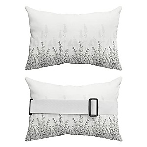 Recliner Head Pillow Ledge Loungers Chair Pillows with Insert Lavender Vintage Black Lumbar Pillow with Adjustable Strap Outdoor Waterproof Patio Pillows for Couch Beach Pool Office Chair, 2 PCS