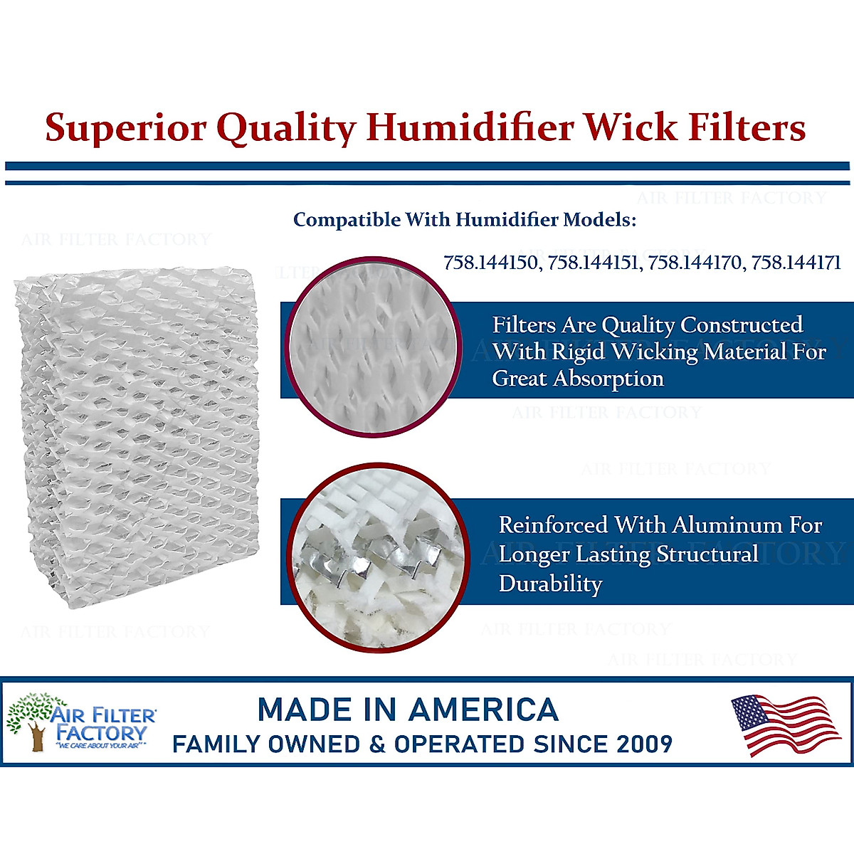 4-Pack Air Filter Factory Replacement For Kenmore 758.144150, 758.144151, 758.144170, 758.144171 Humidifier Wick Filters