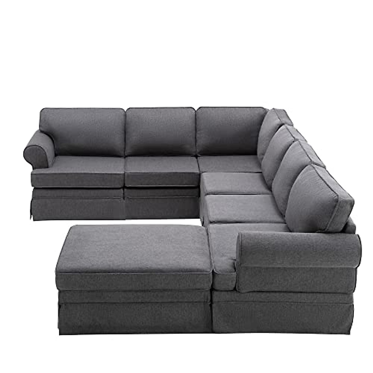 Evedy Modern Upholstered Fabric Modular Sectional Sofa, L-Shaped Couch with Removable Ottoman for Living Room, Bedroom or Office, Dark Gray c