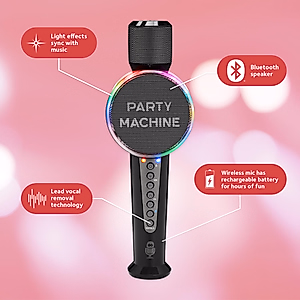 Singing Machine Wireless Karaoke Microphone for Kids & Adults, Party Machine Mic (Black) - Portable Handheld Bluetooth Microphone with Speaker & Voice Changer Effect - Karaoke Mic for Singing