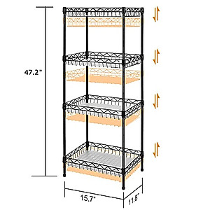 Guangfoshun Storage Shelves, 4-Tier Wire Shelving Unit with Baskets Storage Rack Corner Shelf Shelving Adjustable Storage Shelf, 11.8" D x 15.7" W x 47" H, Black