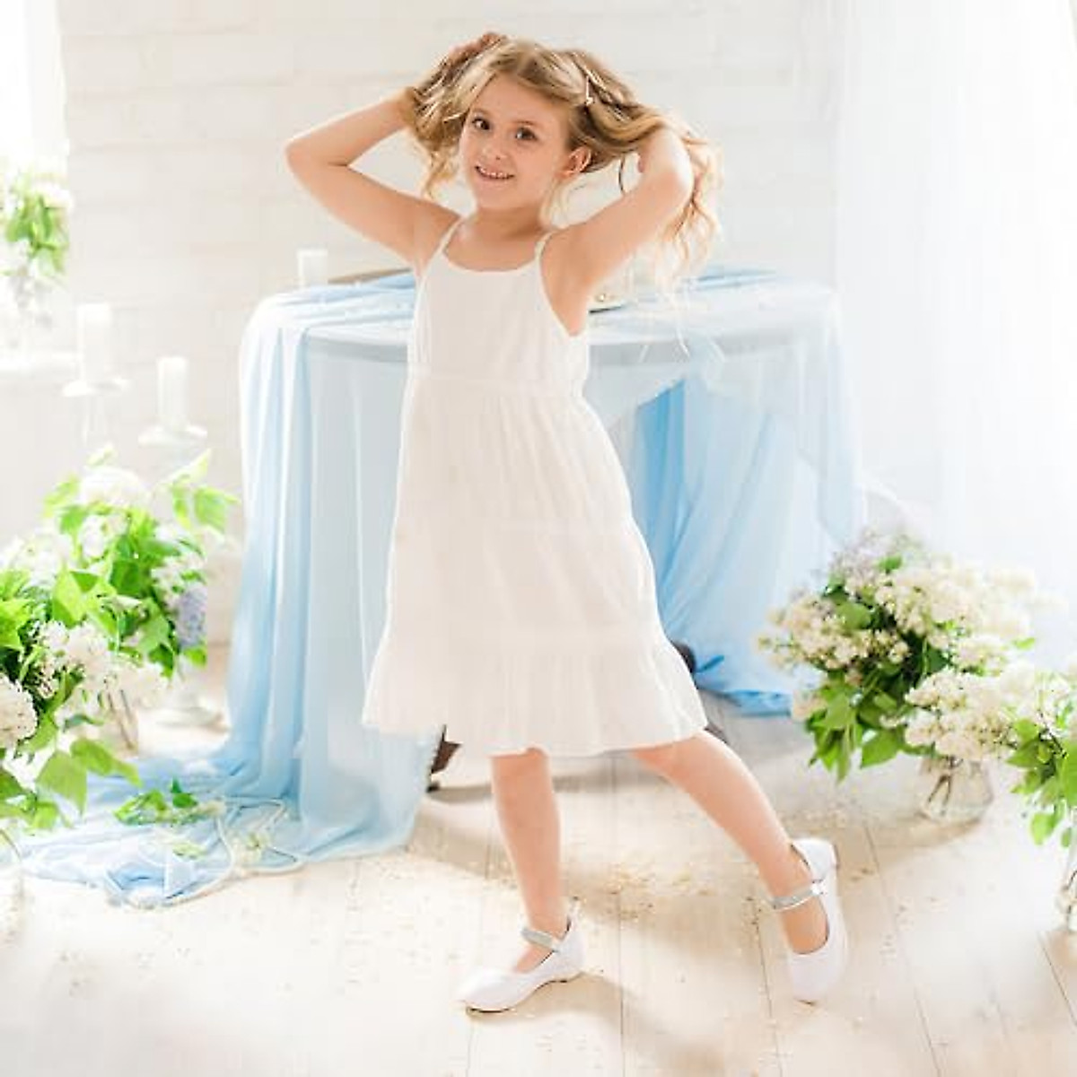 Stelle Girls Dress Shoes Toddler White Flower Girl Low Heels Mary Jane Flat for School Uniform Wedding(Little/Big kid)(7MT, T02-White)