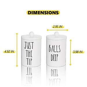 Farmhouse Apothecary Jars, Qtip & Cotton Ball Holder with Lids, Funny Rustic Cotton Swab Canisters for Bathroom Decor Storage Organization (White)