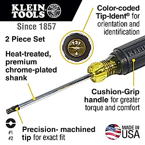Klein Tools 32378 Combination Tip Screwdriver Set with #1 and #2 Combination Tips and Cushion-Grip Handles, 2-Piece