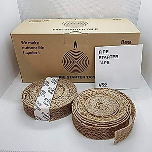 Jute Fire Starter Tapes as Outdoor Kindling with Swiss Design, Ignite firewood or Charcoal at Camping Barbecue Fireplace, 8 Rolls (3 Meter Long Each) in a Box, Portable and Convenient