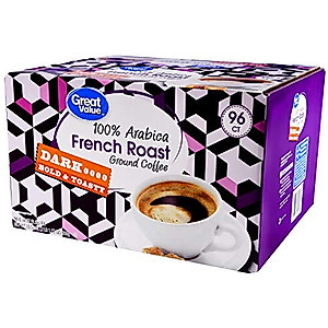 Great Value 100% Arabica French Roast Coffee Pods, Dark Roast, 96 Count