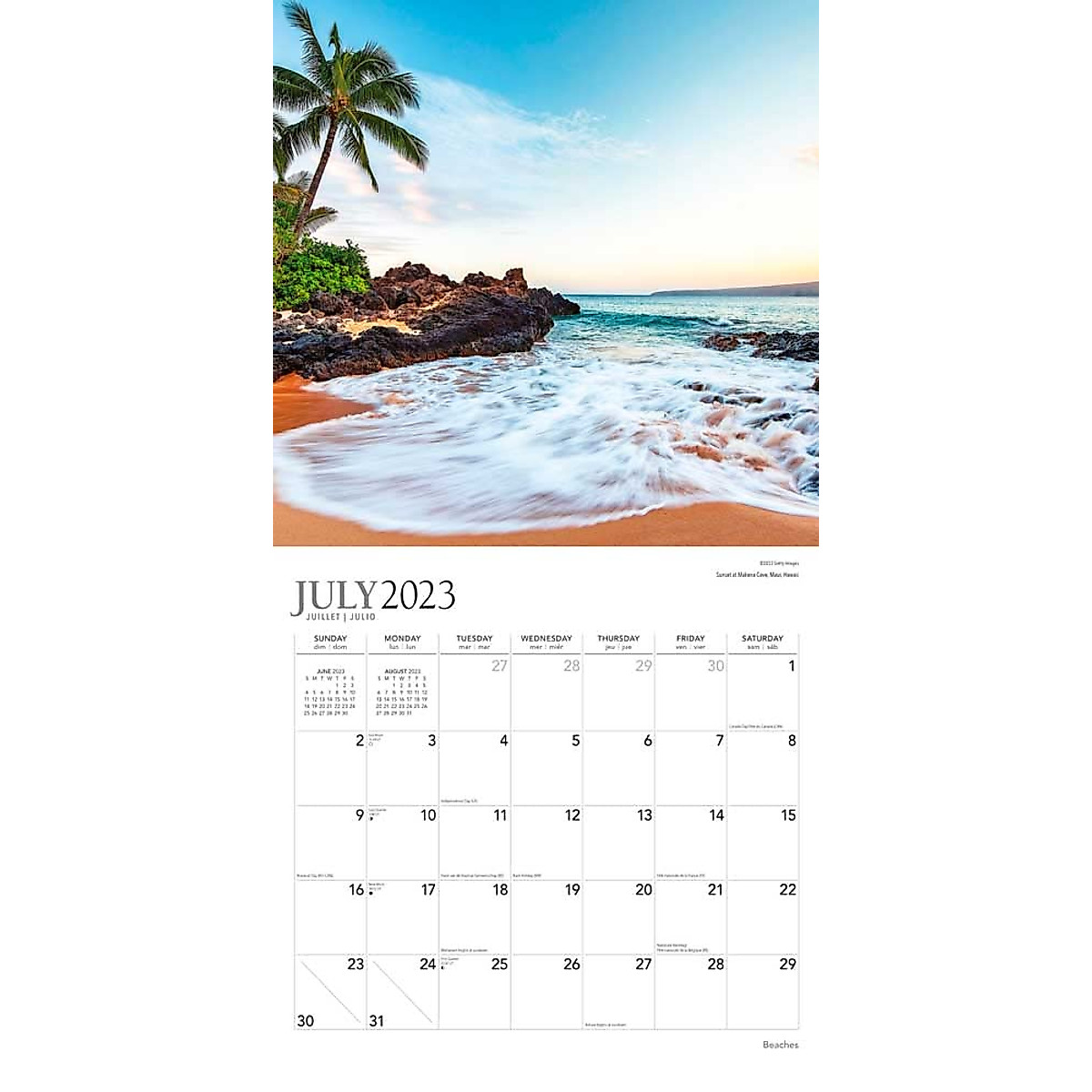 Beaches | 2024 12 x 24 Inch 18 Months Monthly Square Wall Calendar | Foil Stamped Cover | July 2023 - December 2024 | Plato | Travel Nature Tropical