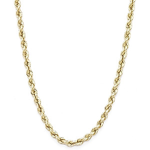Floreo 10k Yellow Gold 2mm Hollow Rope Chain Necklace with Lobster Claw Clasp for Women and Men, 20 Inch