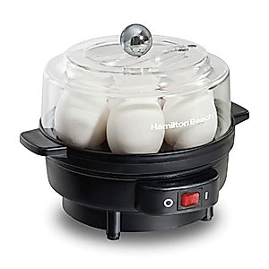Hamilton Beach Electric Hard Boiled Egg Cooker, 3-in-1: Boiled Egg Cooker, Poacher & Omelet Maker, Can Hold 7 Eggs, Black with Silver Knob (25500)