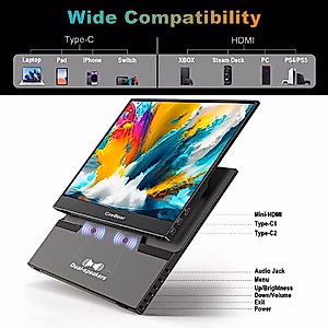 15.6" Portable Monitor FHD 1080P Travel Gaming Monitor HDR IPS Laptop Second Screen USB-C HDMI Magnetic Protective Cover & Dual Speakers, Computer External Display for PC Phone Xbox Switch PS4/5