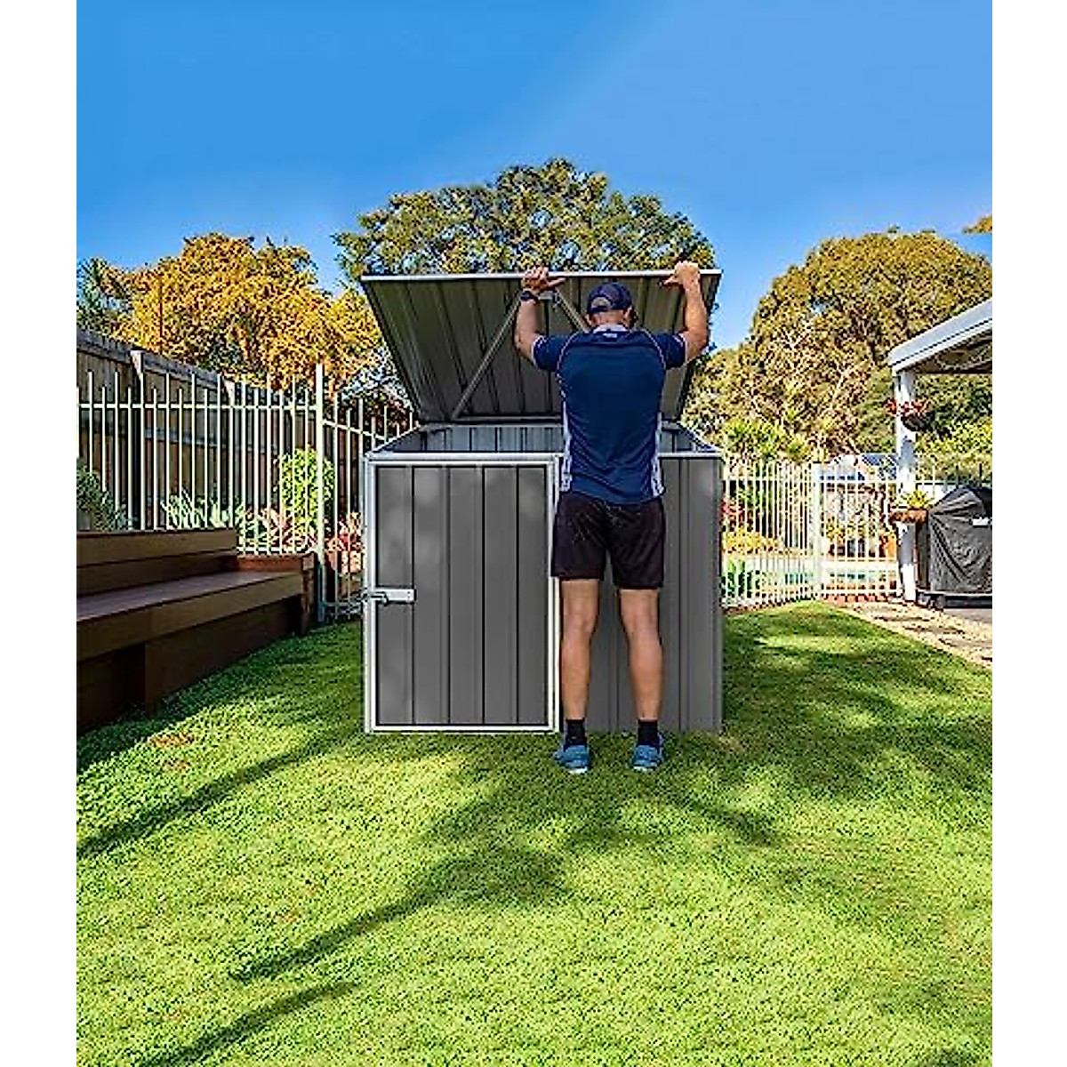 Absco Pool Pump Cover - Versatile Horizontal Storage Shed | 5 x 5 ft | Easy Assembly | Woodland Gray | Ideal for Pool, Trash Cans, Garden & Pool Equipment | SNAPTiTE Assembly System | Safety Features