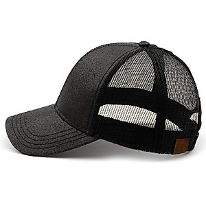 C.C Hatsandscarf Ponytail caps Messy Buns Trucker Plain Baseball Cap (BT-6) (Glitter-Black)