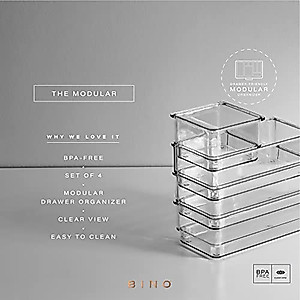 BINO 4-Piece Drawer Organizer Bin Set, Small | THE MODULAR | Multi-Purpose Storage | Durable | BPA-Free | Desk Drawer Organizer | Vanity Organizer | Bathroom Drawer Organizer | Makeup Drawer Organizer
