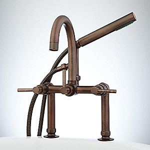 Signature Hardware 909040-6 Sebastian Deck Mounted Tub Filler Faucet with 6" Deck Couplers - Includes Hand Shower, Valve Included