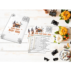 Halloween Name That Baby Song Game, Halloween Game for Baby Shower, Baby Shower Decorations, Fall Gender Reveal Party Supplies, 30 Game Cards and 1 Answer Key - WY08