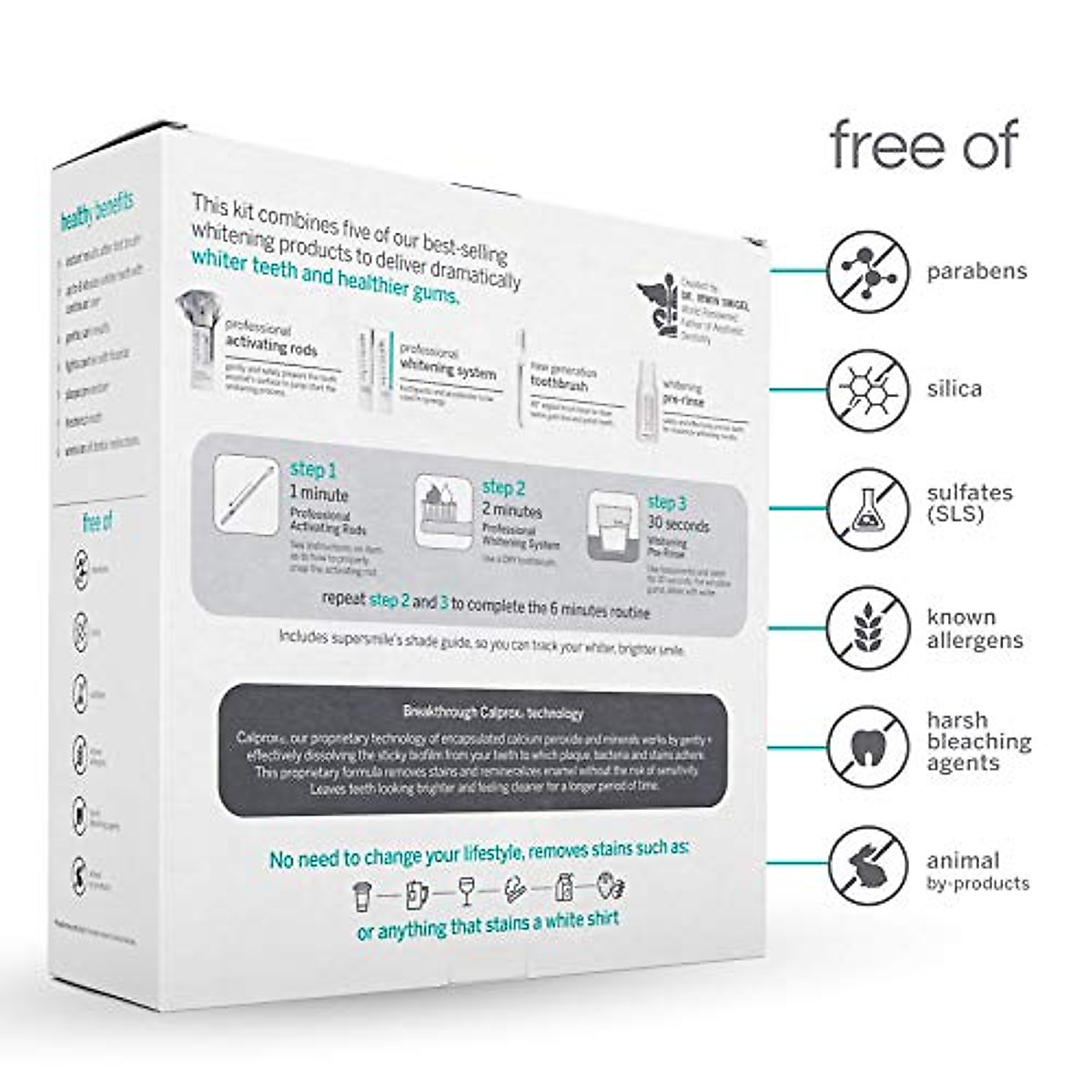 Supersmile Teeth Whitening Set - 6 Minutes to a Whiter Smile - Toothpaste, Accelerator, Toothbrush, Activating Rods, and Pre-Rinse - Up to 6 Shades Whiter Teeth - No Sensitivity (Original Mint)