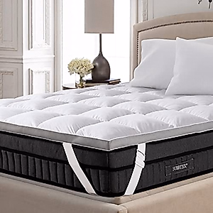 subrtex Feather Mattress Topper Queen, Bed Mattress Topper, Breathable Mattress Pad Overfilled with Soft White Goose Down (60"x80")