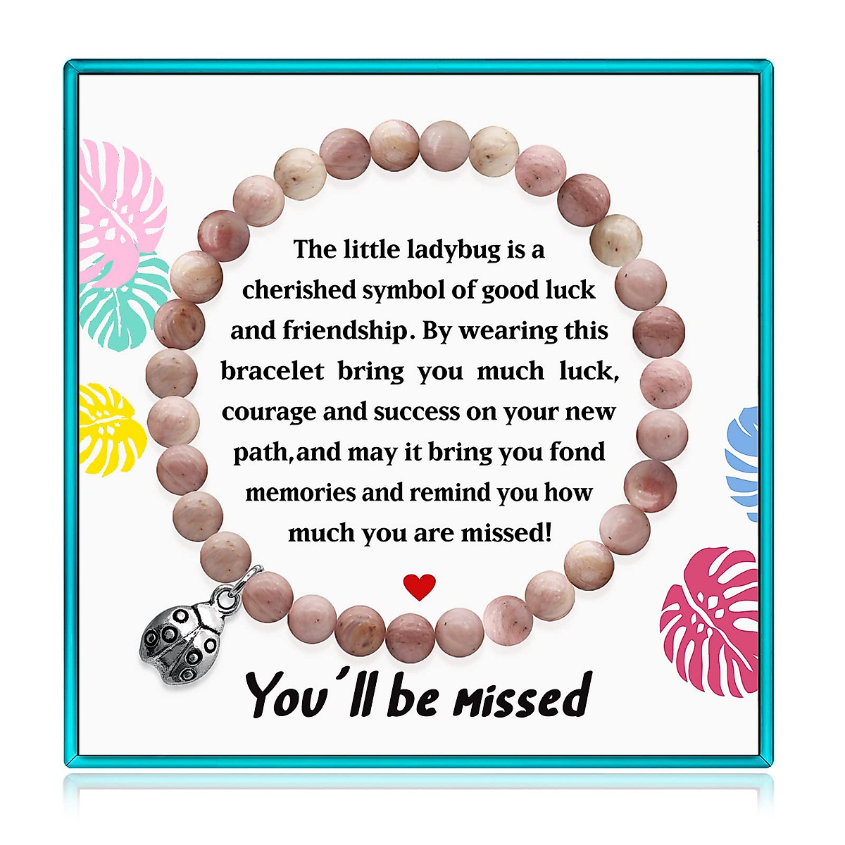 Yooborn Retirement Ladybug Beads Farewell Bracelet Gifts for Coworkers Women Going Away Gift for Friends Boss Staff Present for New Job Coworker Leaving Gifts.