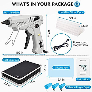 Magicfly 60/100W Hot Glue Gun Full Size with Carry Bag and 15 Pcs Hot Glue Sticks (0.43X5.9inch), Dual Power High Temp Melt Glue Gun Kit for DIY Arts Craft Projects, Home Quick Repairs, Gray