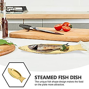 Cabilock 35cm Fish Platter Food Trays Stainless Steel Steamed Fish Plate Fish- shaped Dish Snack Appetizer Tray for Home Restaurant Kitchen ( Golden )