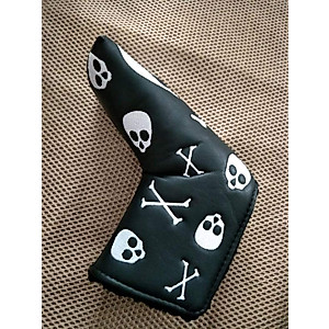 DNYAN Golf PU Leather Blade Putter Cover Skull Bones Headcover with Veclro Fastening for putters All Brands Taylormade Scotty Cameron Titleist Callaway Ping,Black