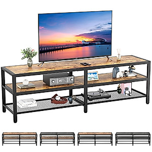 Unikito TV Stand for 65 70 inch TV, Two-color Industrial Entertainment Center TV Console, Long 63" TV Table with 3 Tiers Open Storage Shelves for Living Room Bedroom, Rustic Brown and Gray Oak