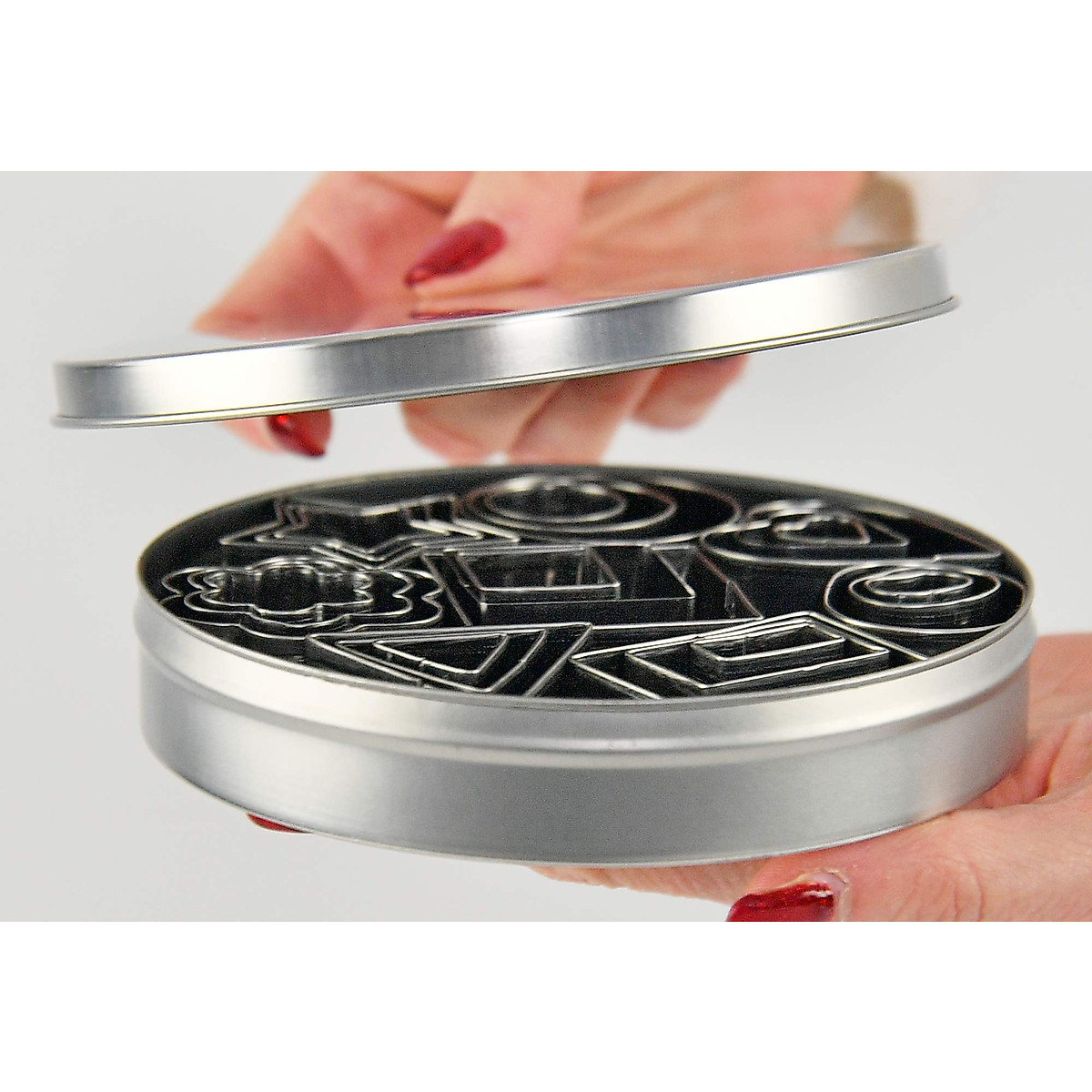 HOME-X Stainless-Steel Cookie Cutter Set, Rectangle, Square, Triangle, Heart, Circle, Star, Flower, and Oval Shapes, Set of 24, Assorted Sizes, Silver