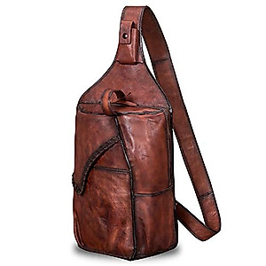 Genuine Leather Sling Bag for Men Vintage Handmade Crossbody Chest Bag Casual Daypack Hiking Backpack Motorcycle Pack (Coffee)