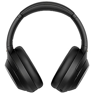 Sony WH1000XM4/B Premium Noise Cancelling Wireless Over-The-Ear Headphones Bundle with Deco Gear Wood Headphone Display Stand and Protective Travel Carry Case