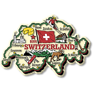 Switzerland Jumbo Country Map Magnet by Classic Magnets, Collectible Souvenirs Made in The USA