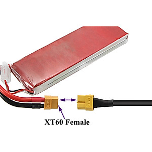 AAOTOKK XT60 to DC Adapter Cable XT60 Bullet Connector Female to DC 5.5mm X 2.5mm Female Power Jack Adapter Cable for TS100 Soldering Iron, FPV Monitor Power,Drone Power Cord.(30 cm-2Pack)
